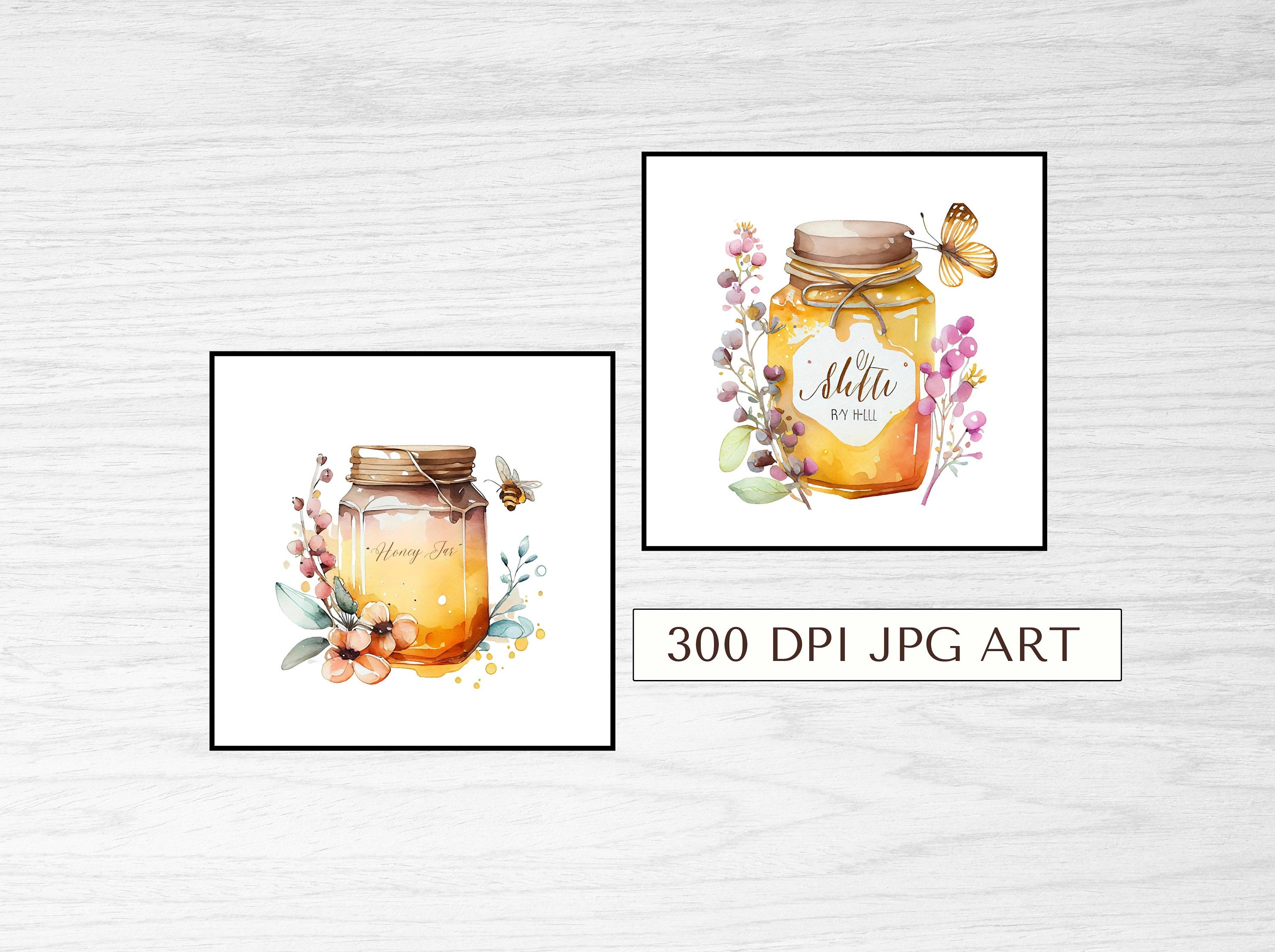 Watercolor Honey Bee Clipart 7 JPG Spring Garden Bee and Honey Jar ...