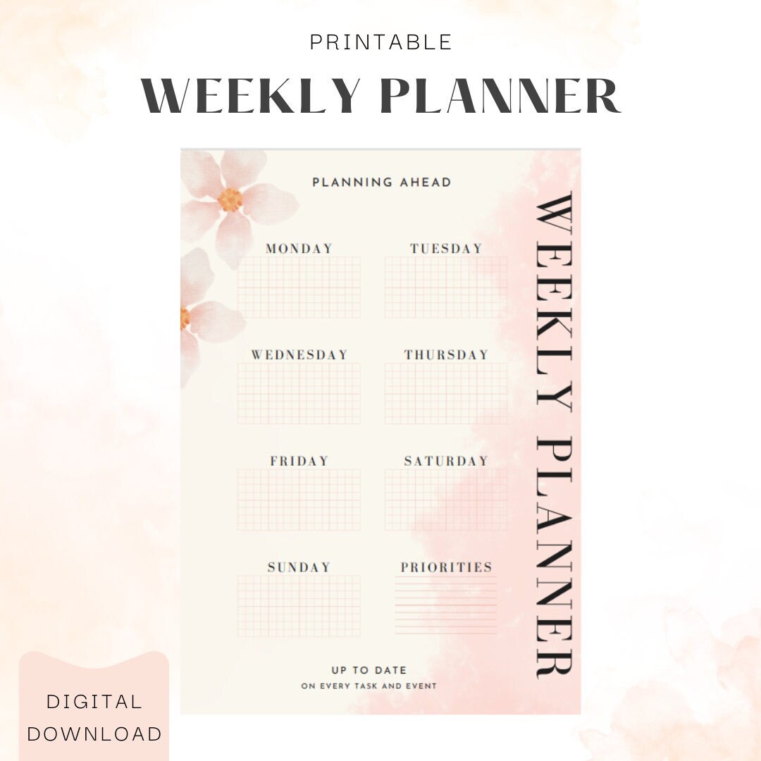 Printable Weekly Planner, Blossom Digital Weekly Planner, A4 Size, PDF ...