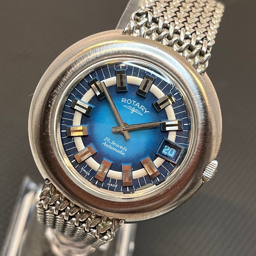 SUPER RARE Vintage Rotary Mens Automatic Divers Watch UFO Case Blue ...