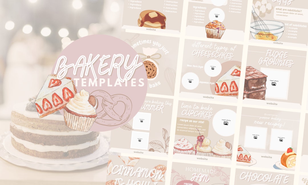 30 Bakery Instagram Post Templates | Baking Recipe Canva Post Templates ...