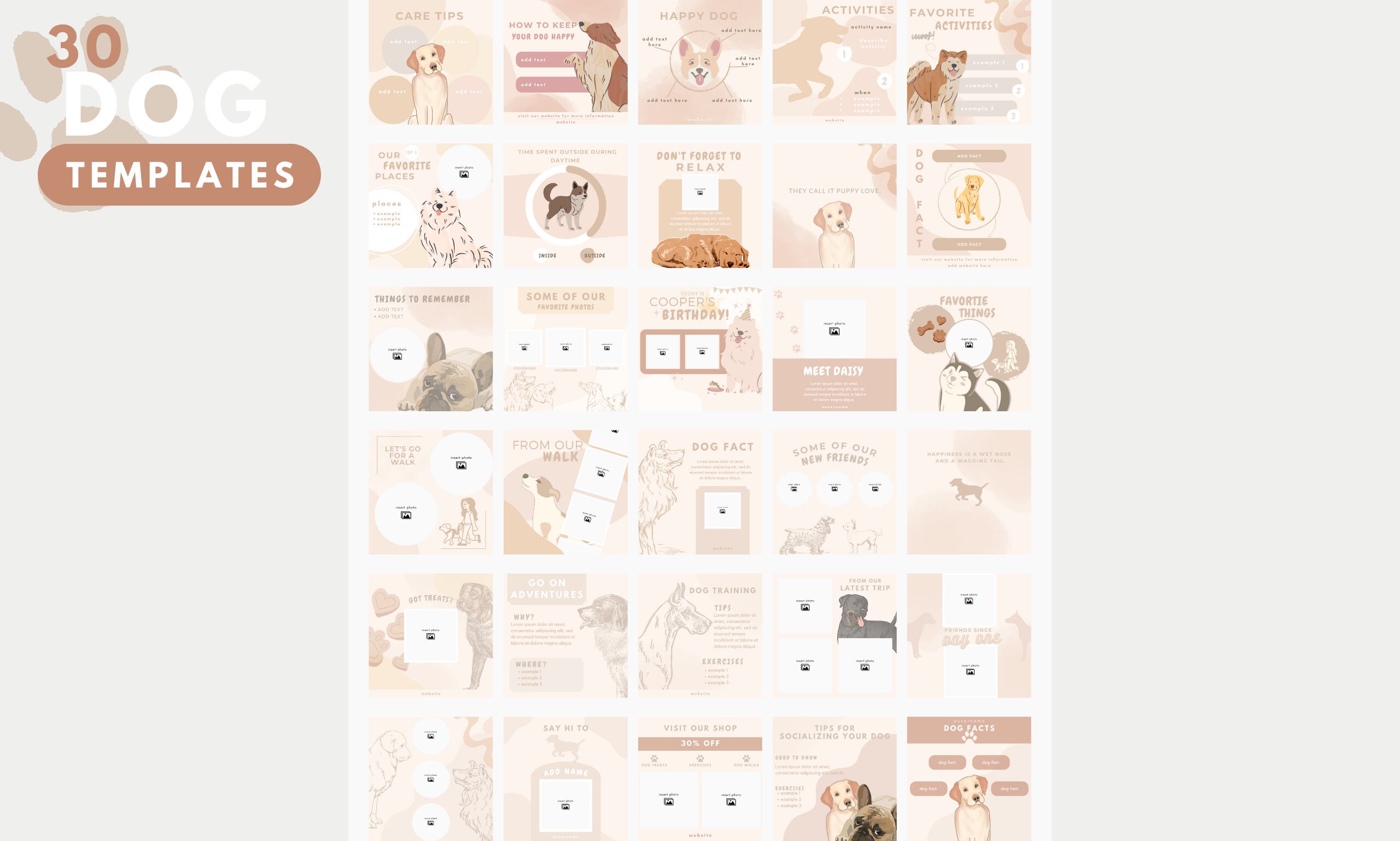 30 Dog Instagram Post Templates | Pets Post Bundle | Dog Templates ...