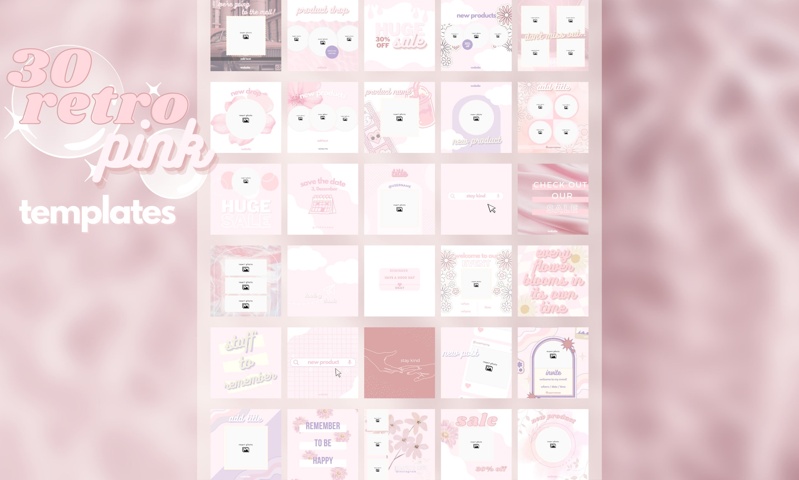 30 Pink Instagram Post Templates | Pink Social Media Templates | Pink ...