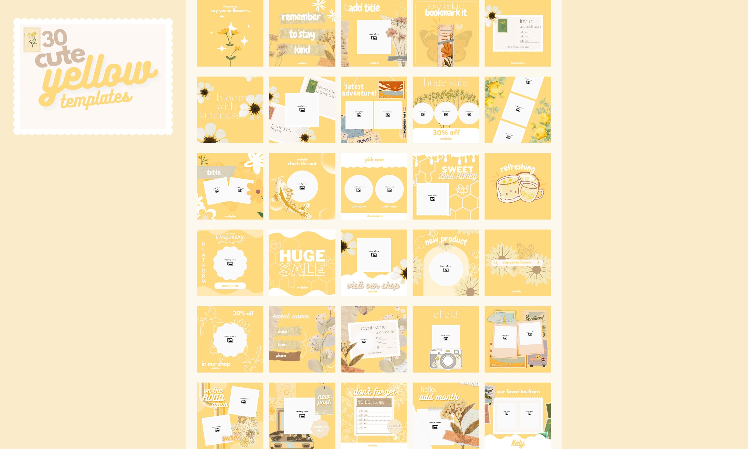 30 Summer Yellow Instagram Post Templates | Yellow Social Media Canva ...