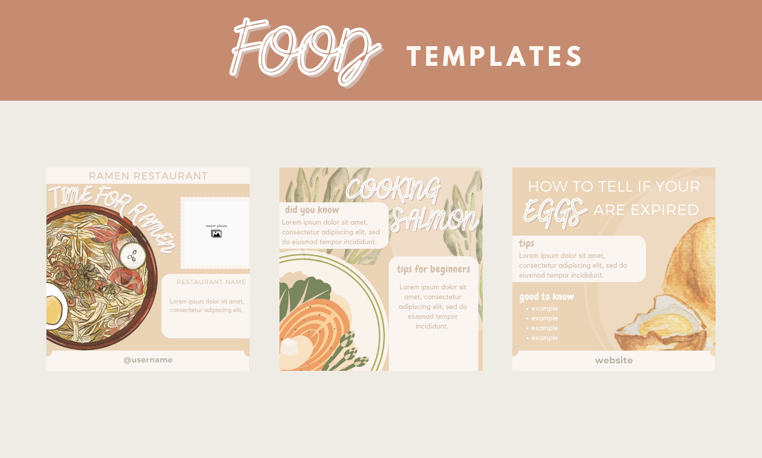 30 Food Recipe Instagram Post Templates | Restaurant Food Blogger Canva ...