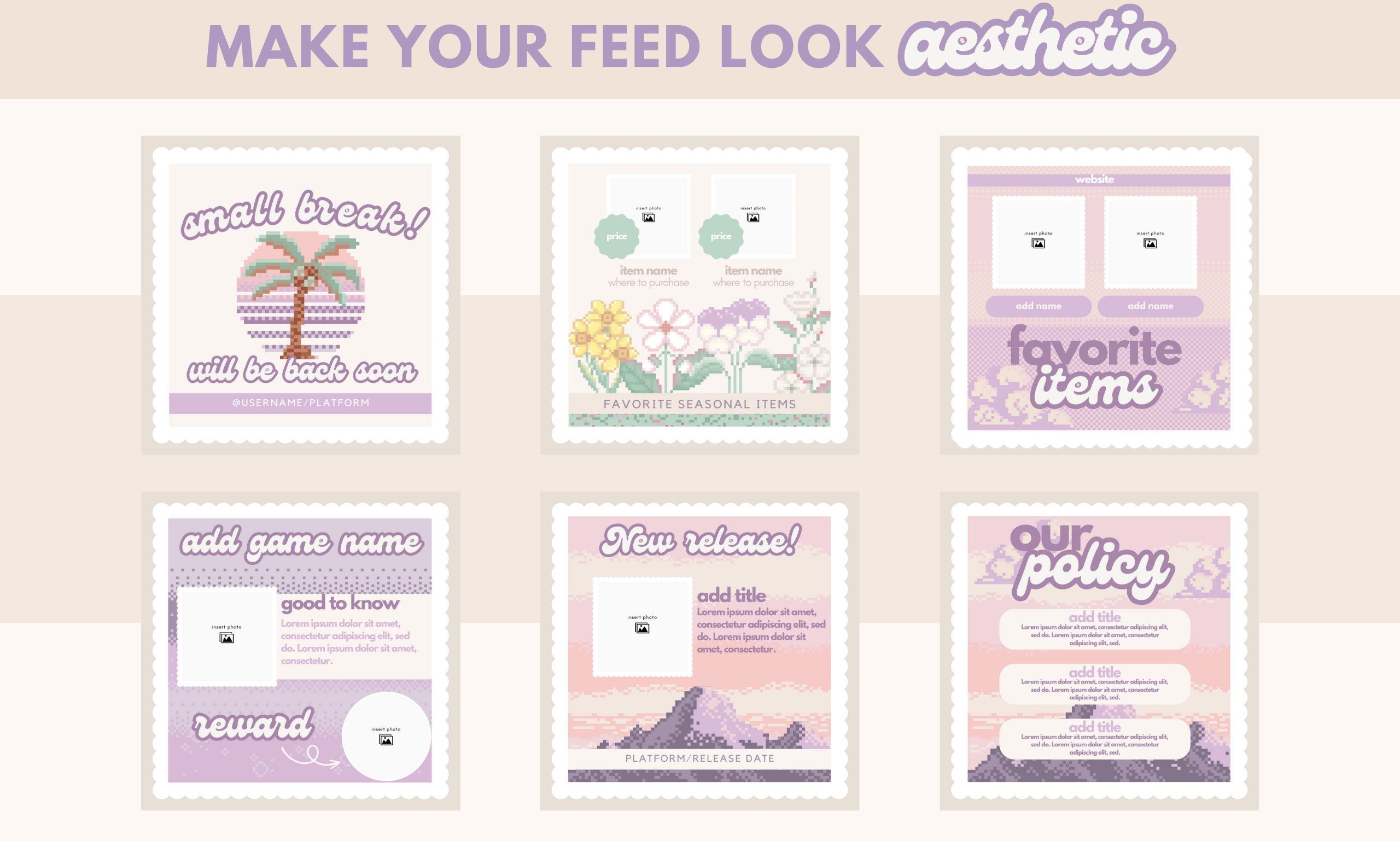 Cute Pixel Canva Post Templates | Instagram Social Media Post Templates ...