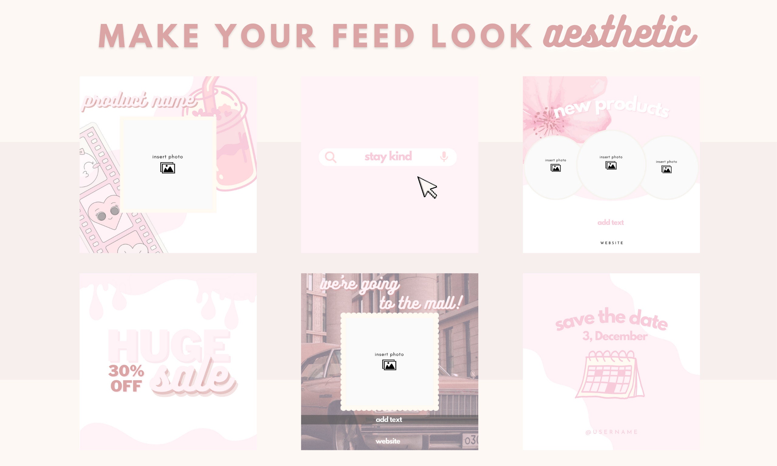 30 Pink Instagram Post Templates | Pink Social Media Templates | Pink ...