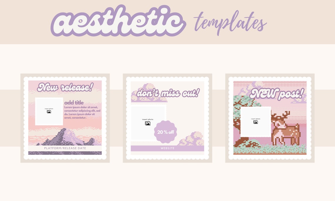 Cute Pixel Canva Post Templates | Instagram Social Media Post Templates ...