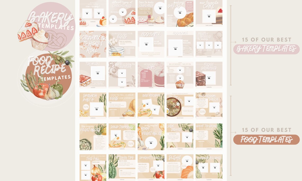 30 Food Bakery Instagram Post Templates | Recipe & Baking Canva Designs ...