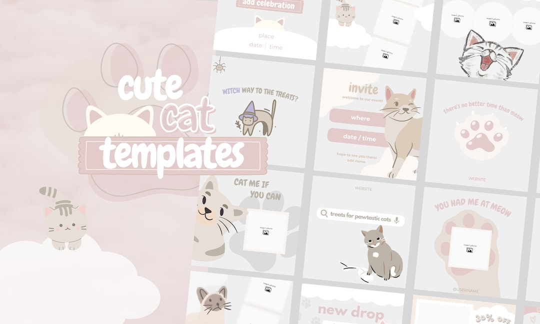 30 Cute Cat Instagram Post Templates | Cat Templates Canva | Cute ...