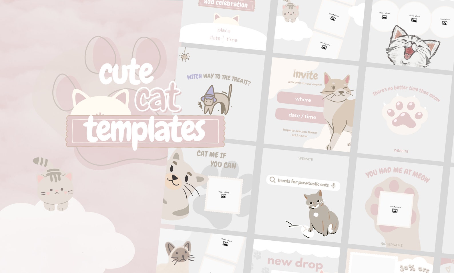 30 Cute Cat Instagram Post Templates | Cat Templates Canva | Cute ...