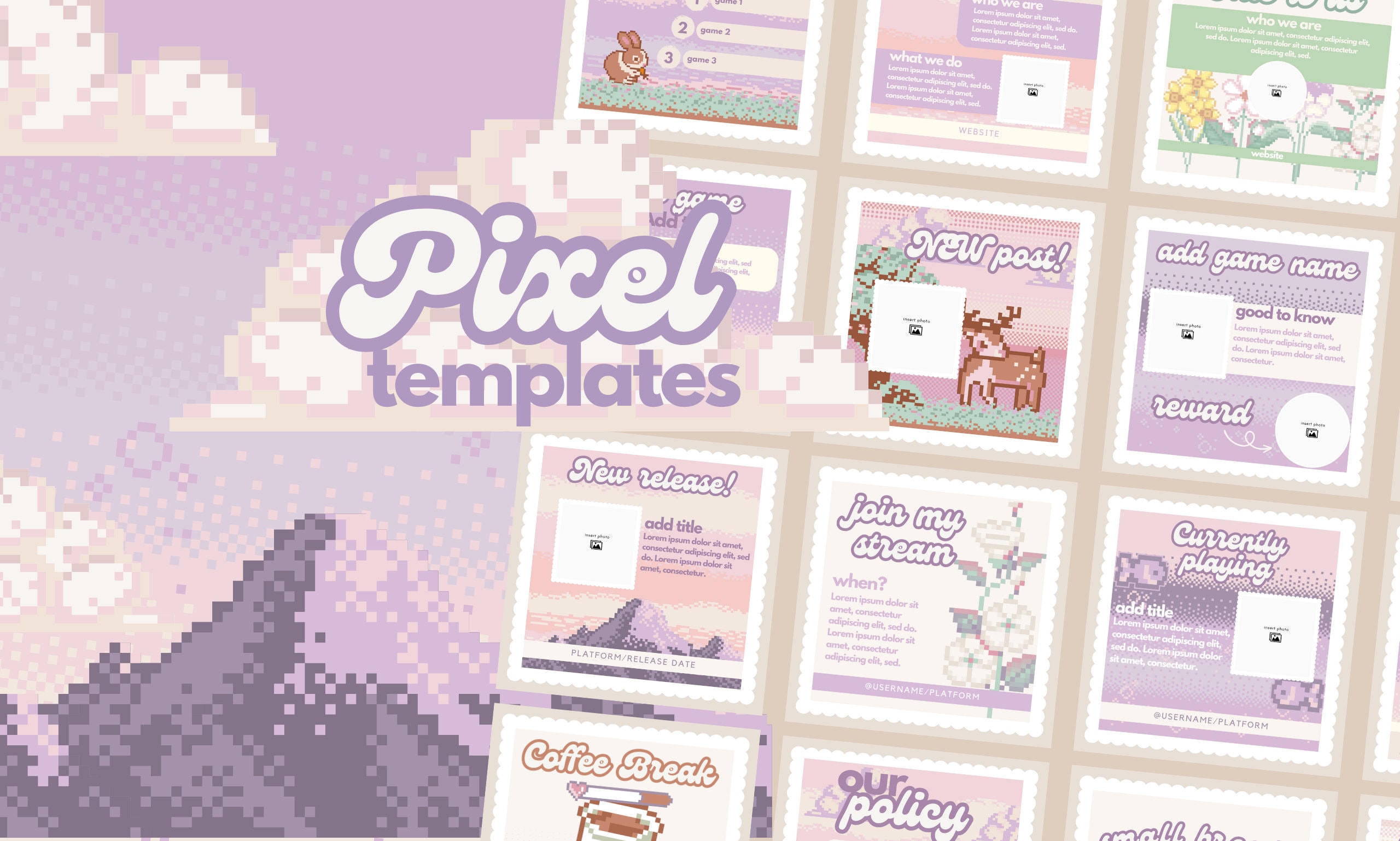 Cute Pixel Canva Post Templates | Instagram Social Media Post Templates ...