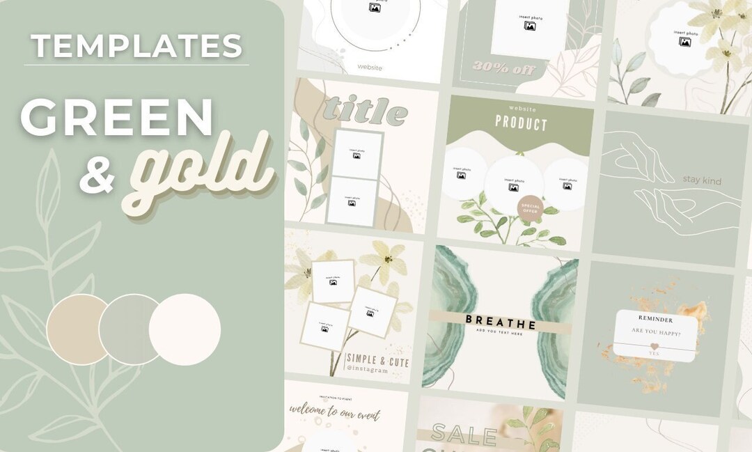 30 Natural Green Gold Instagram Post Templates | Green Gold Canva ...