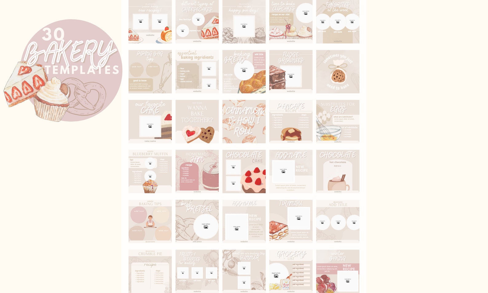 30 Bakery Instagram Post Templates | Baking Recipe Canva Post Templates ...