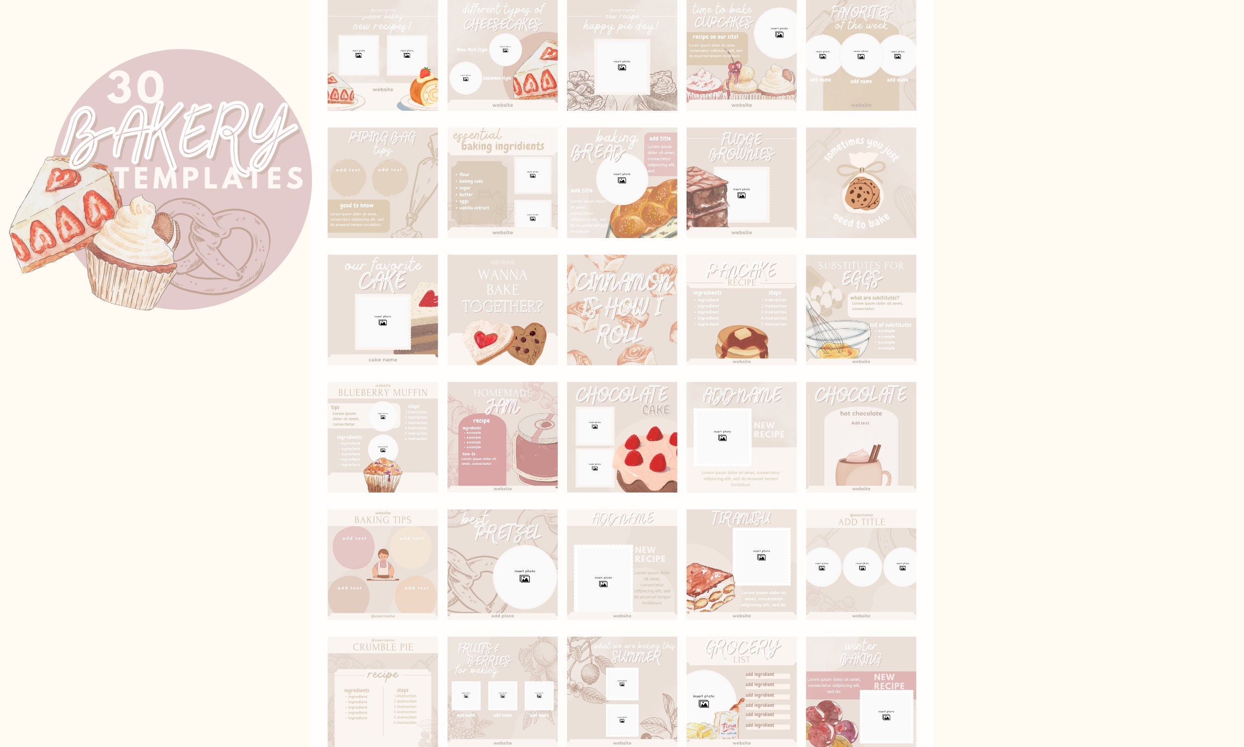 30 Bakery Instagram Post Templates | Baking Recipe Canva Post Templates ...