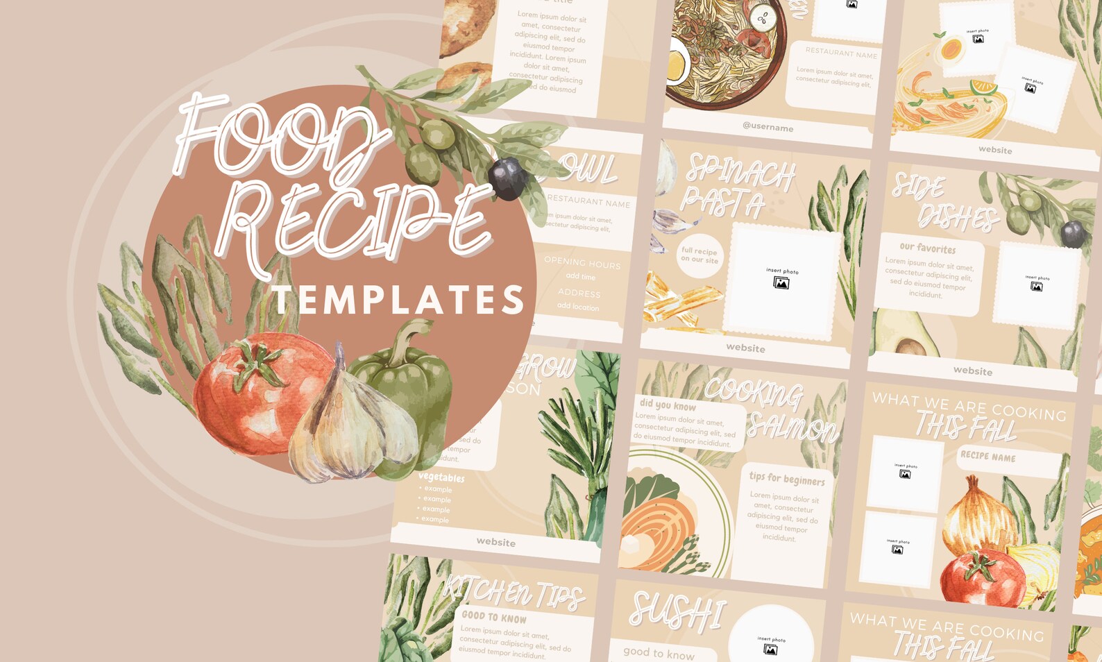 30 Food Recipe Instagram Post Templates | Restaurant Food Blogger Canva ...