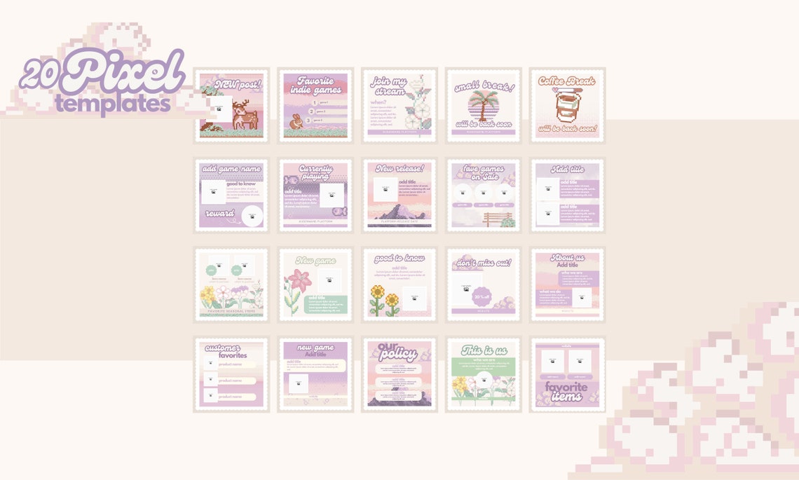 Cute Pixel Canva Post Templates | Instagram Social Media Post Templates ...