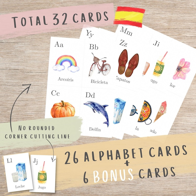 Spanish Alphabet Flash Cards, Printable Alphabet Flash Cards, Printable ...