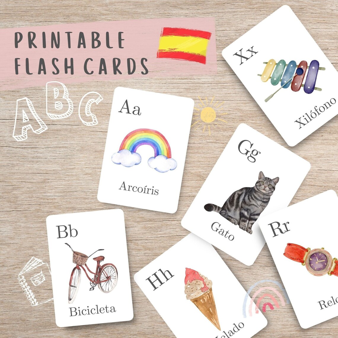 Spanish Alphabet Flash Cards, Printable Alphabet Flash Cards, Printable ...