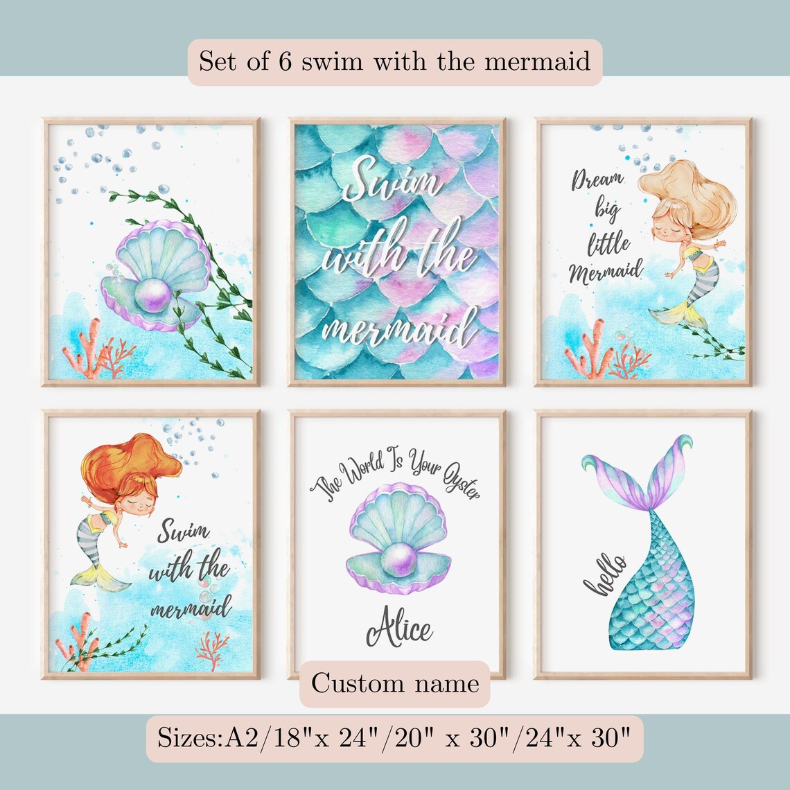 Mermaid Nursery Wall Art Print Set, Ocean Theme (digital Download) - Etsy