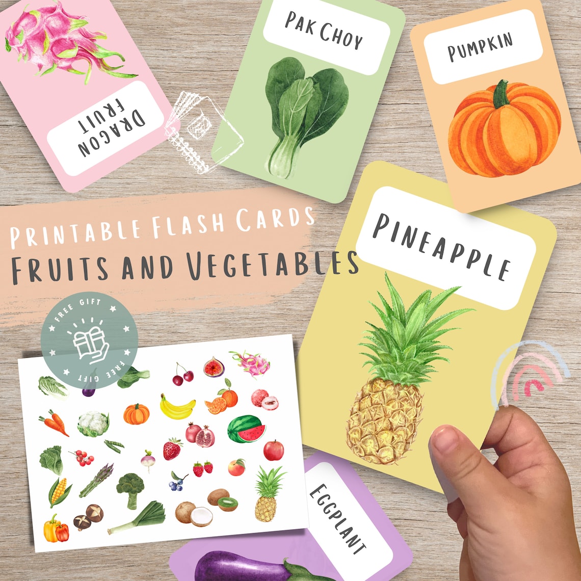Fruits and Vegetables Flash Cards, Fruits and Vegetables, Preschool ...