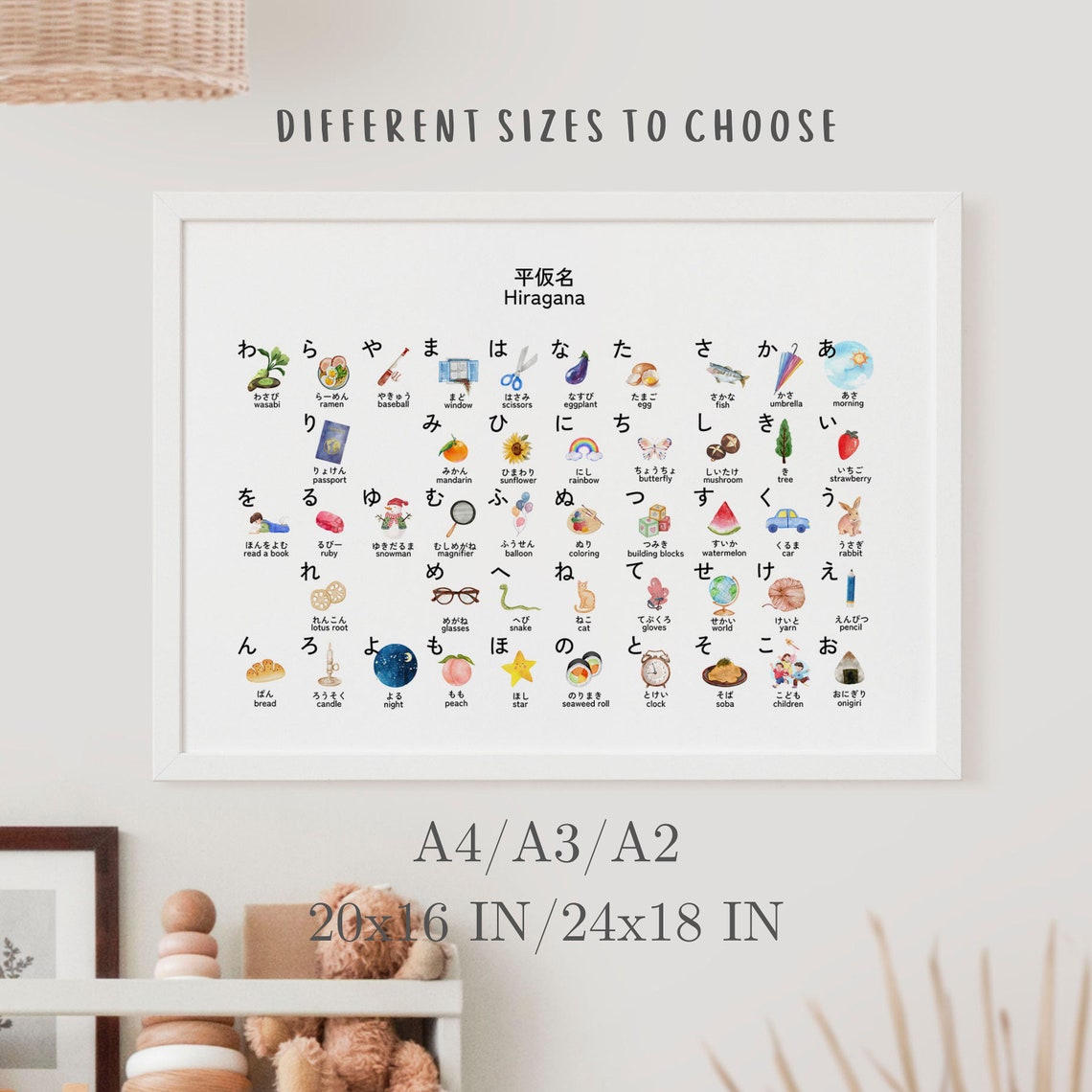 Hiragana Poster,hiragana Printable, Printable Hiragana, Japanese ...