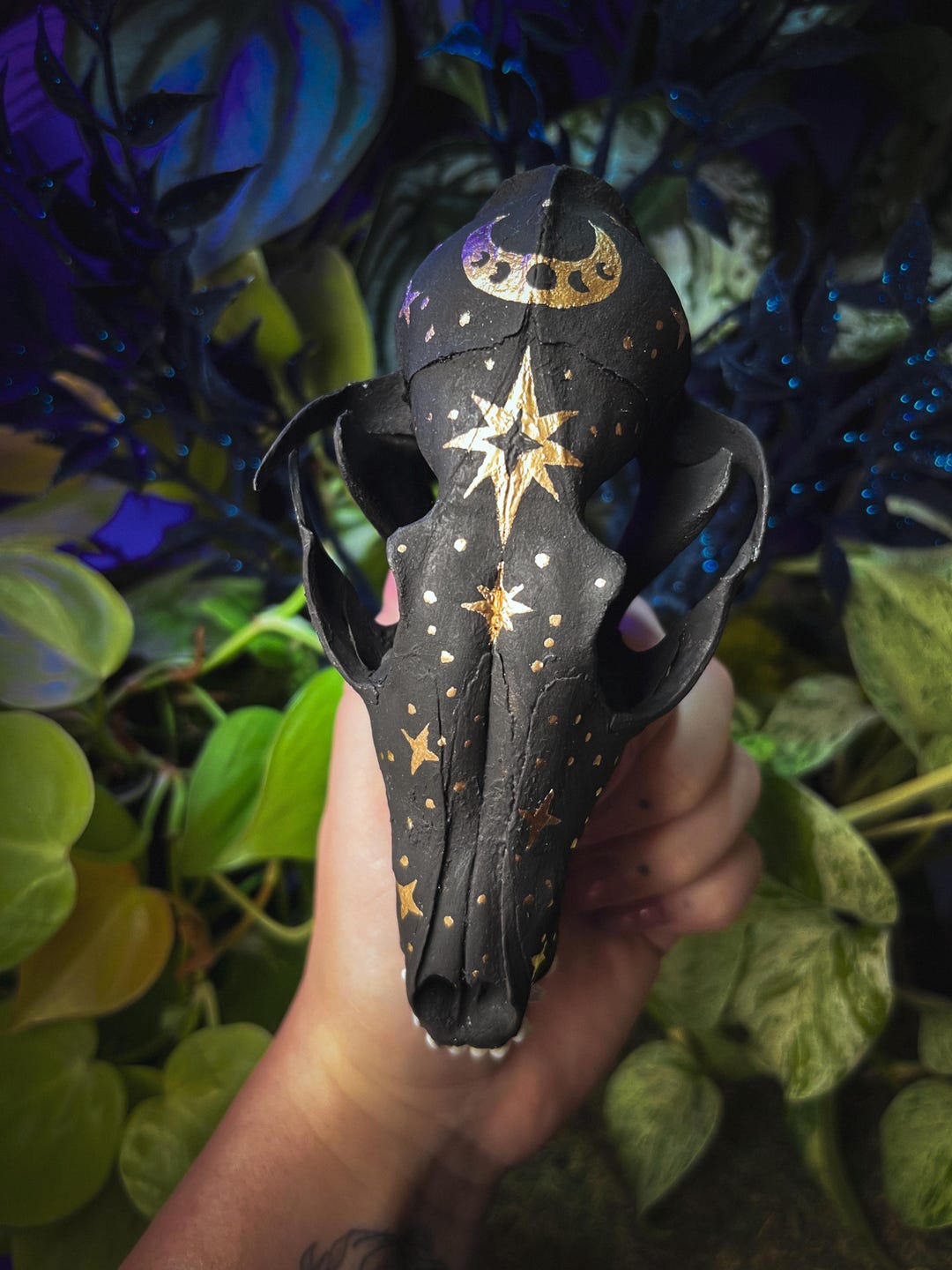 Celestial Fox Skull Hand-painted Black & Gold Ethically Sourced - Etsy