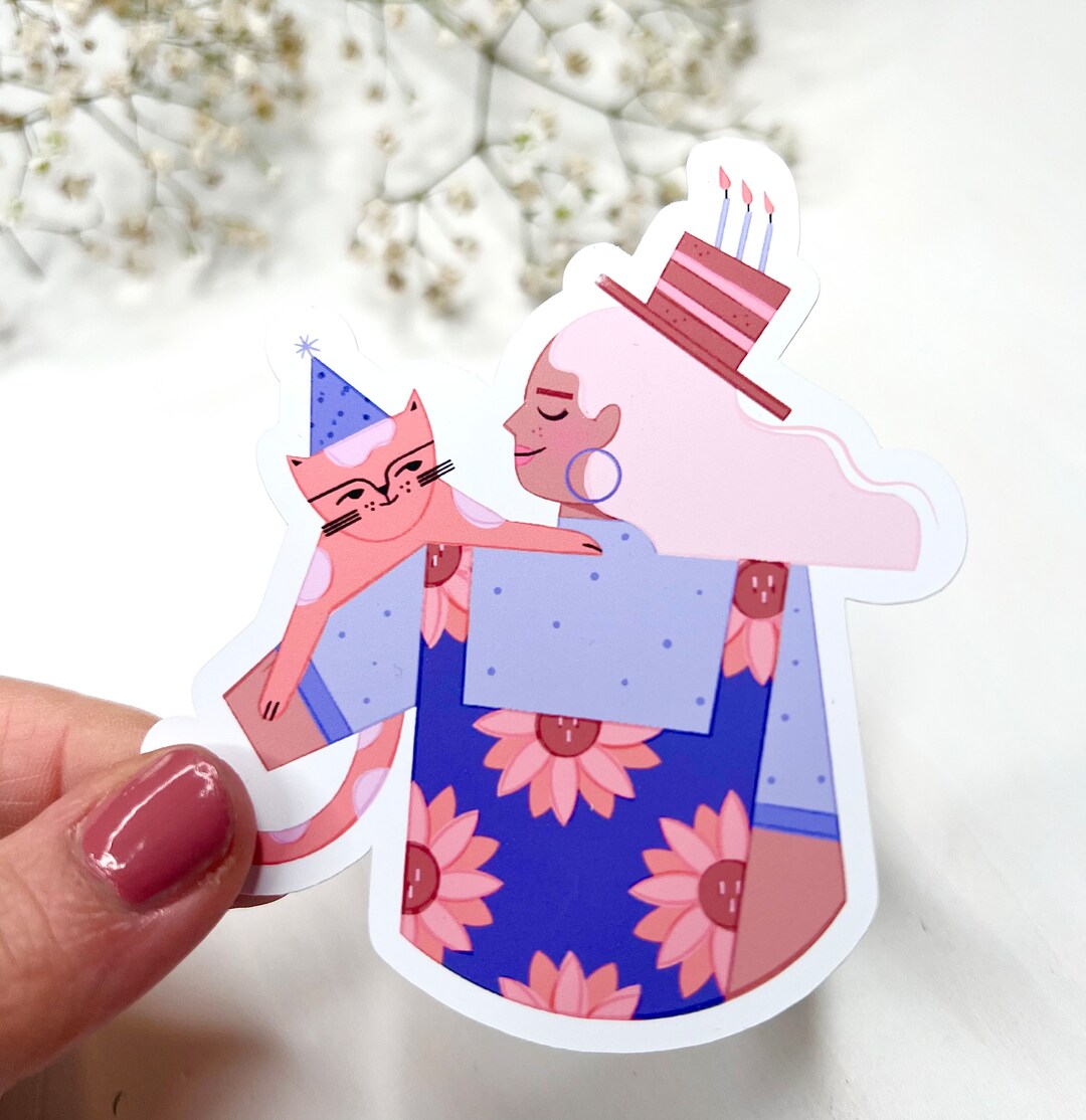 Journal Sticker "birthday Girl" Blue, Girl Cat Sticker, Decoration ...