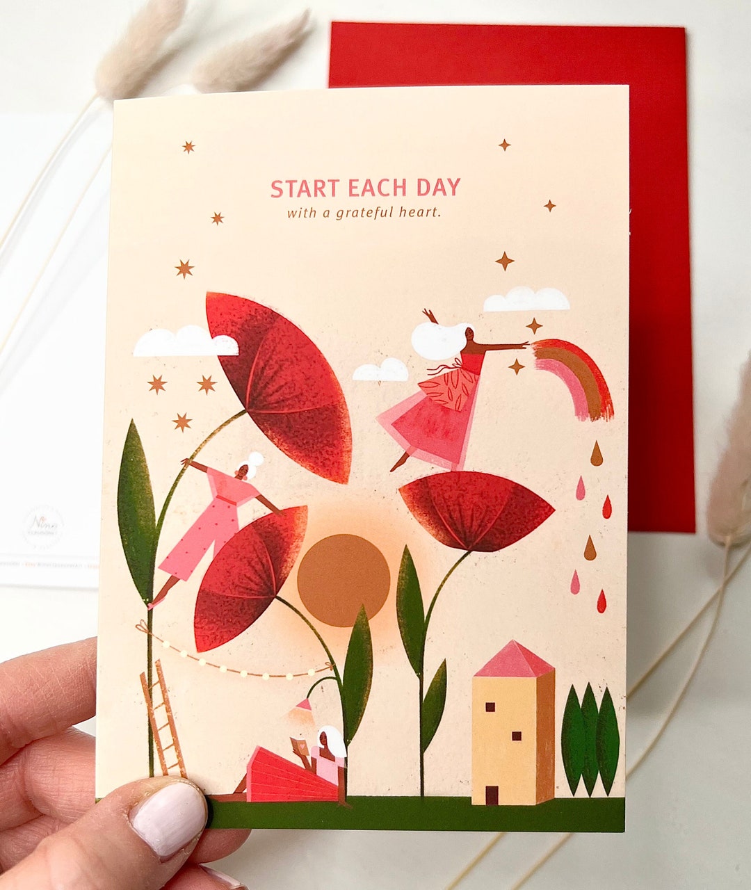 Folding Card + Envelope “grateful Heart”, Motivational Card ...