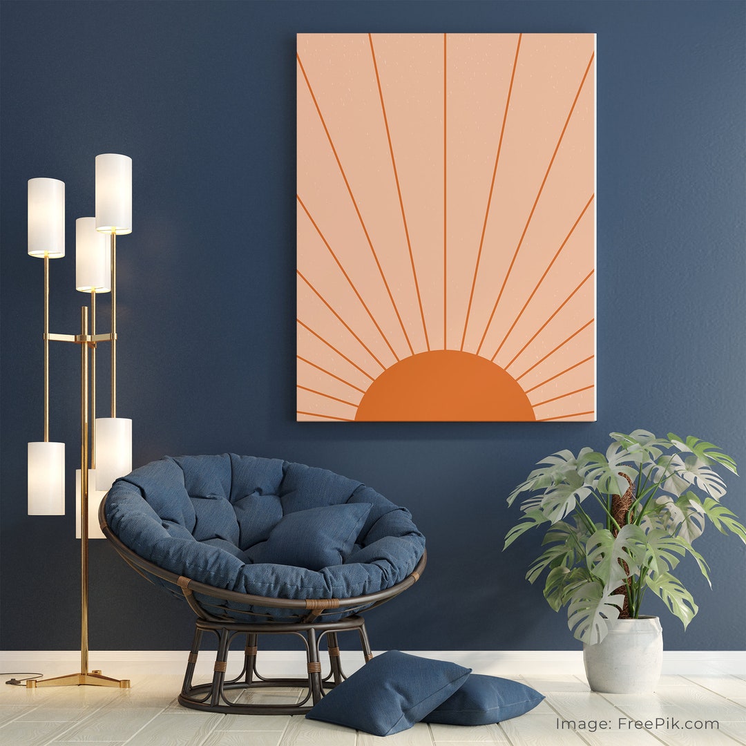 Sun Digital, Mid Century, Modern Geometric Sun Print, Boho Terracotta ...