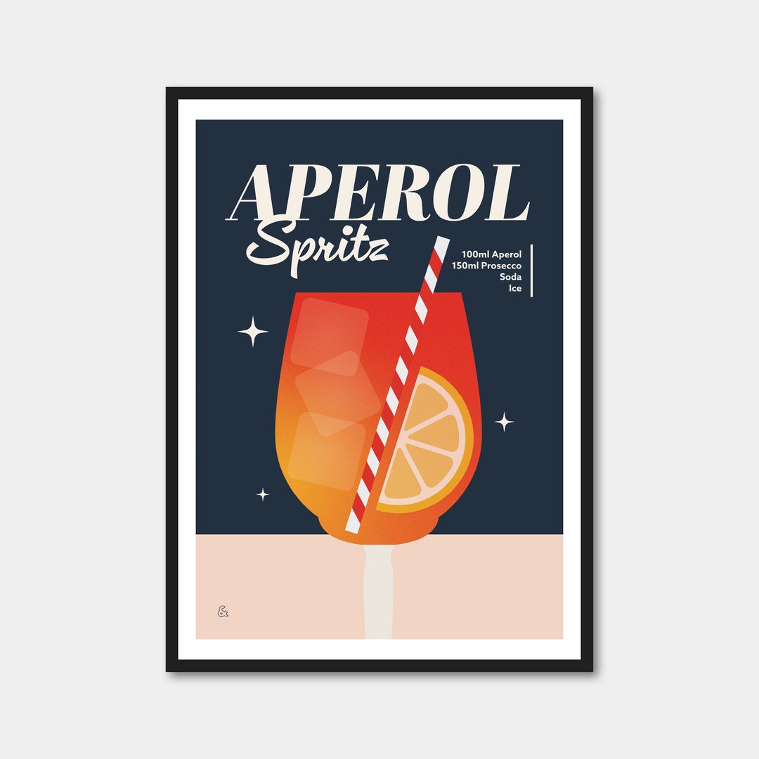 Aperol Spritz Cocktail Print A5 A4 A3 A2 A1 Unframed Minimalist Wall ...