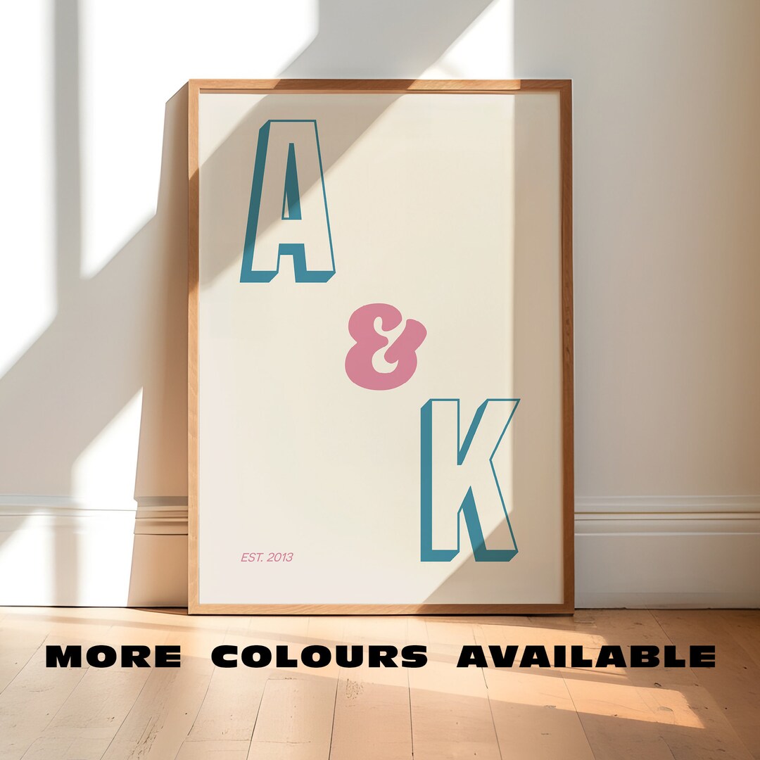 Personalized Initials Couple Print | Retro Typographic Wall Art - Etsy