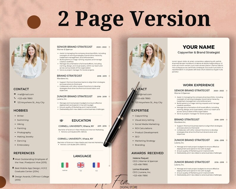 Resume Template Modern Resume Template Word & Mac Apple Pages ...