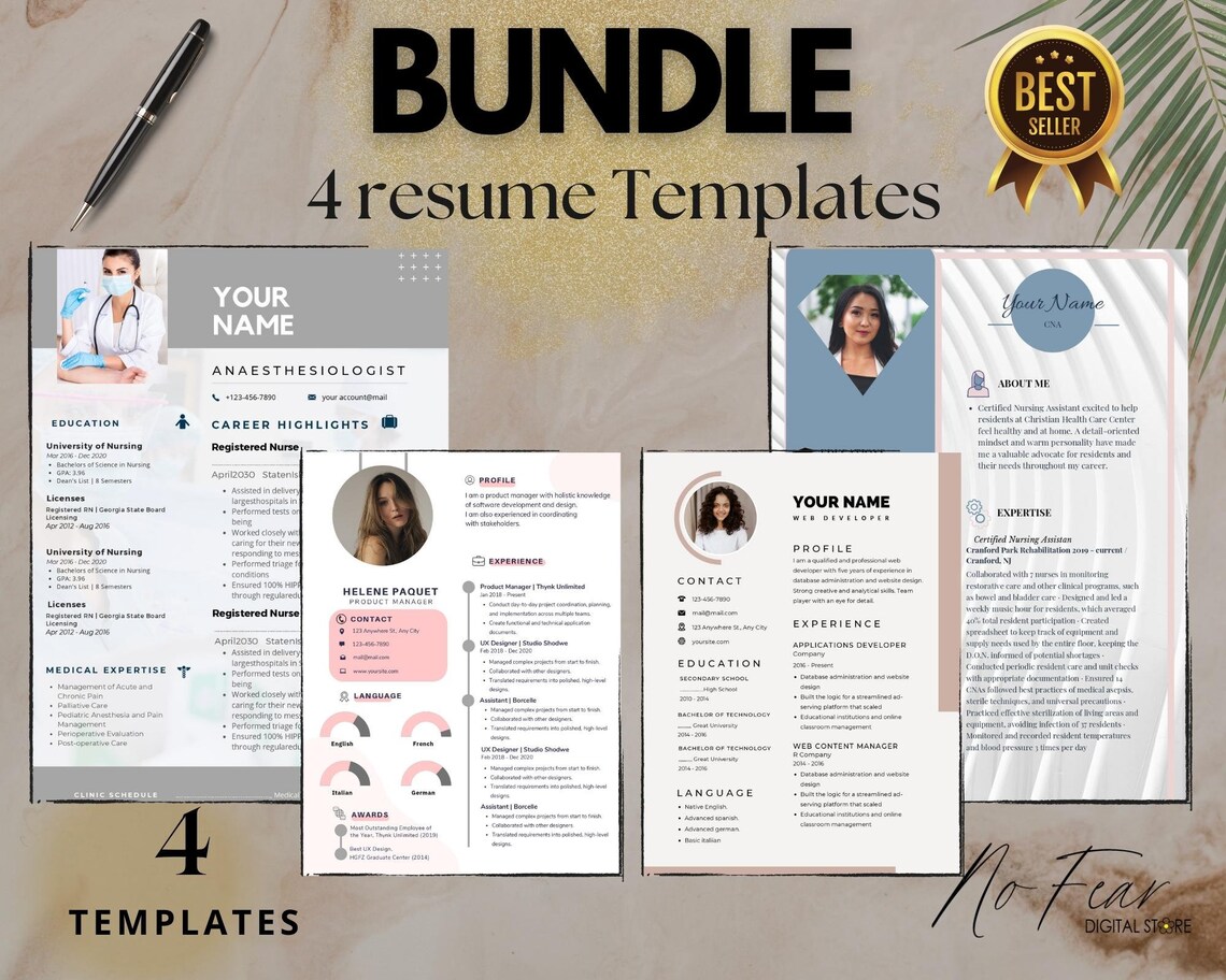 Bundle Set Cv Bundle Resume Bundle Resume Template Modern Resume Template Word ATS Clean ...