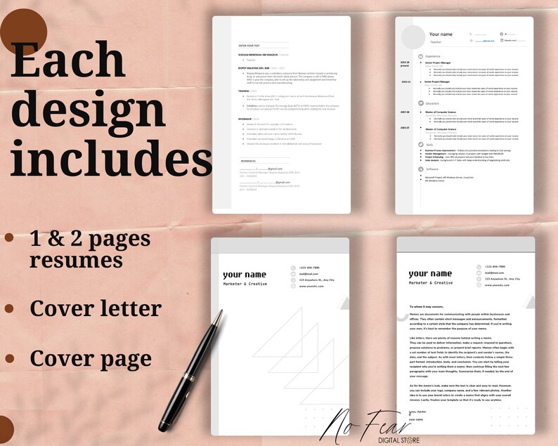 Resume Template Modern Resume Template Word & Mac Apple Pages - Etsy