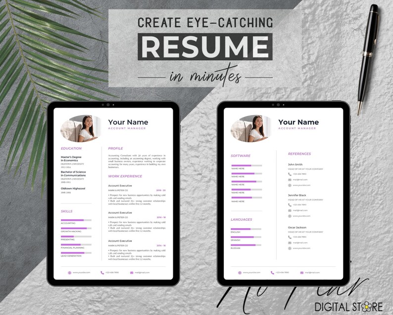 Resume Template Modern Resume Template Word & Mac Apple Pages - Etsy