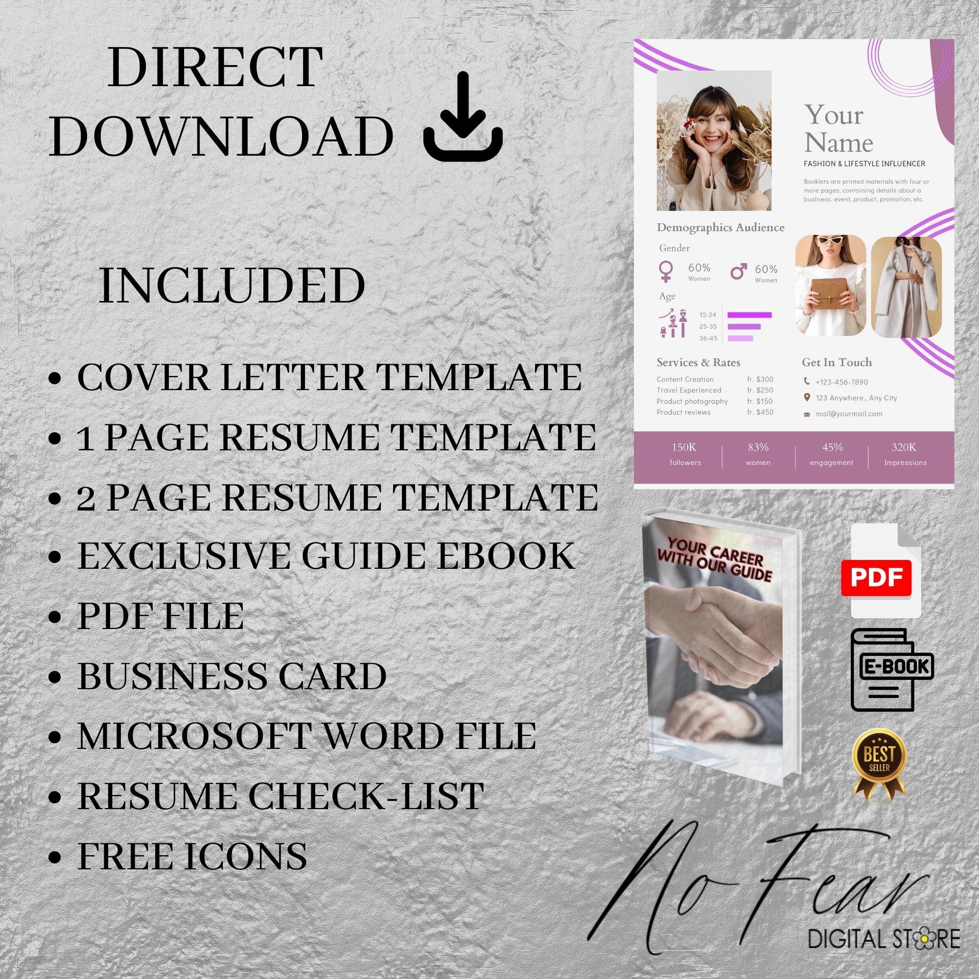 Resume Template, Modern Resume Template Word, Ebook Guide, ATS Clean Executive CV Template ...