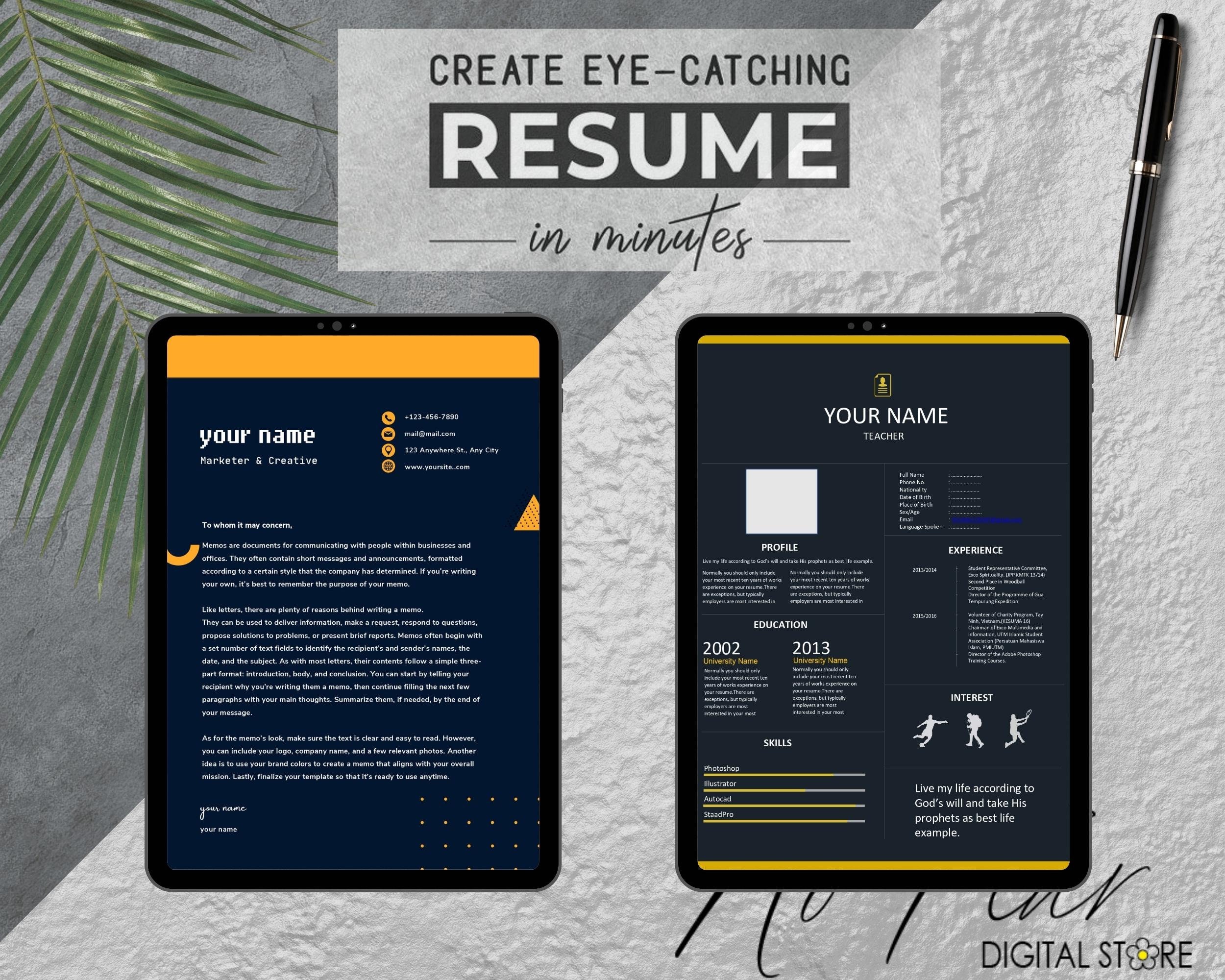 Resume Template Modern Resume Template Word Ebook Guide ATS - Etsy
