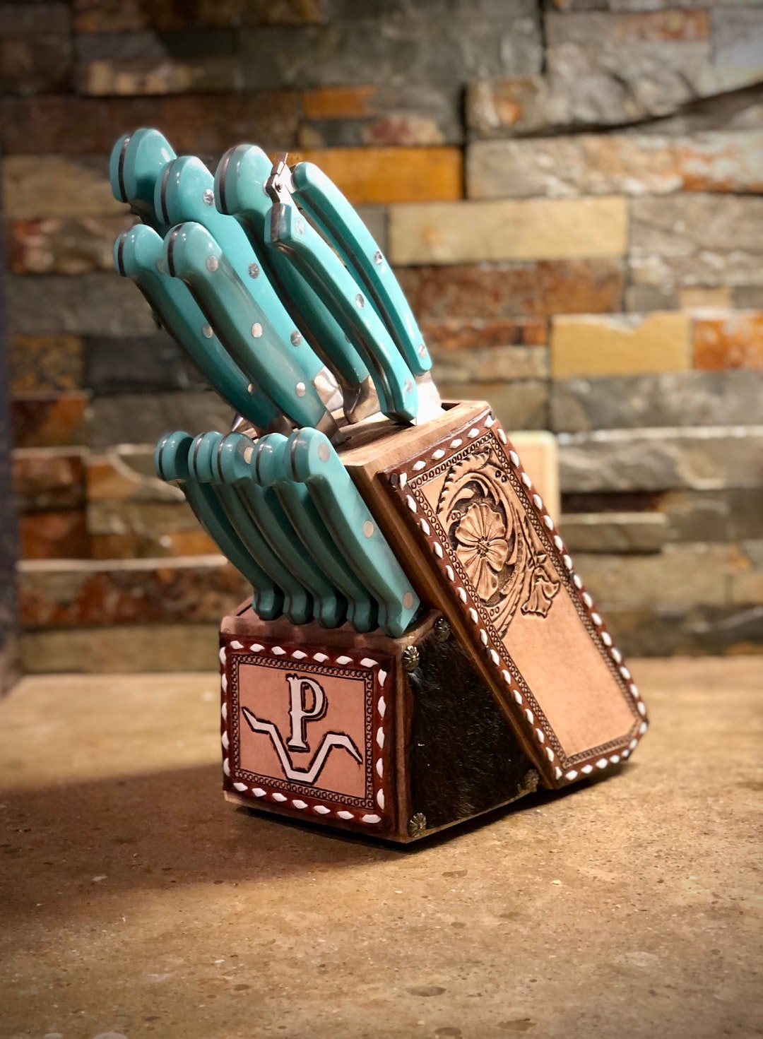 Custom Leather Knife Block - Etsy
