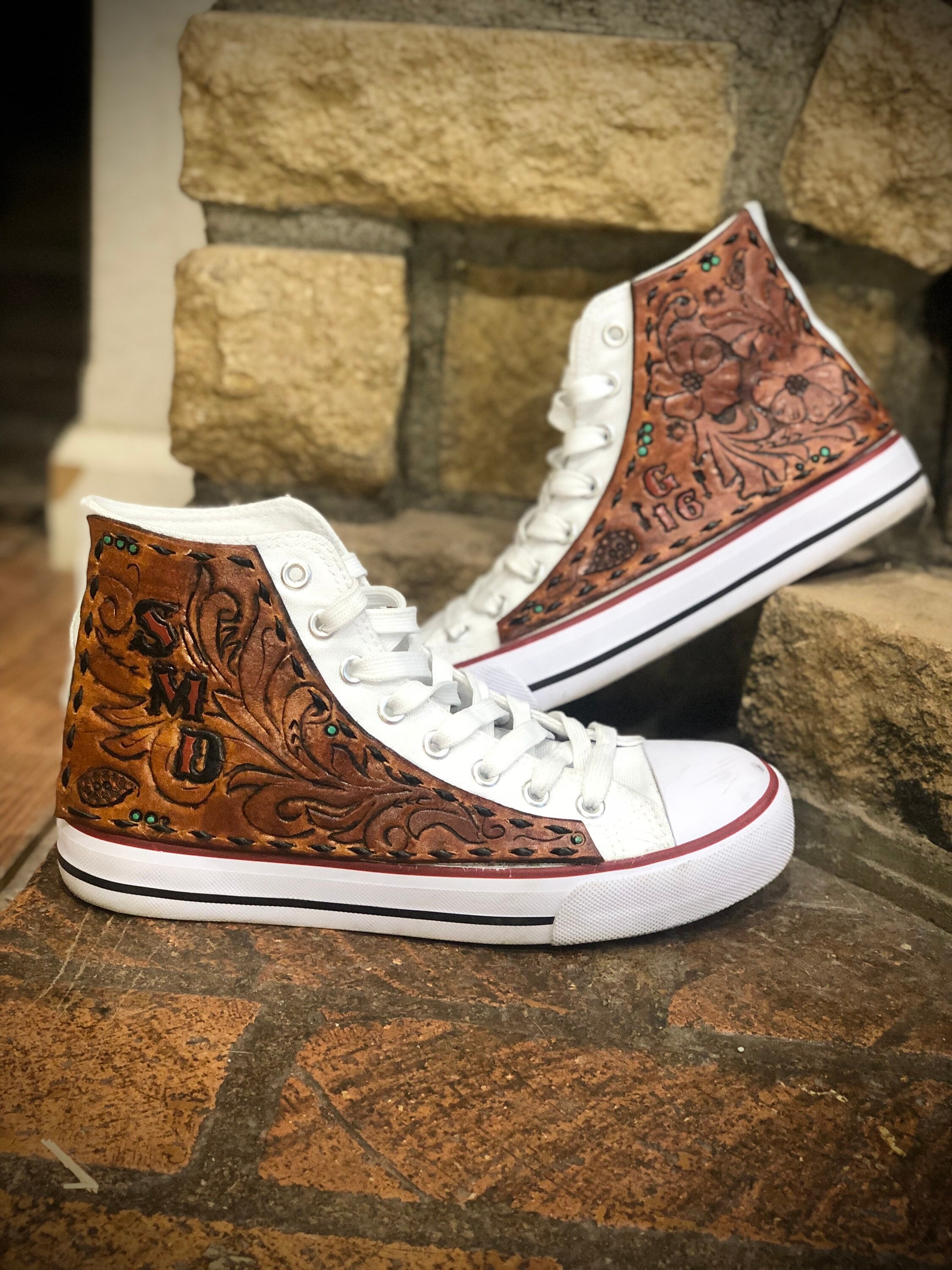 Custom Tooled Leather Hi Tops - Etsy