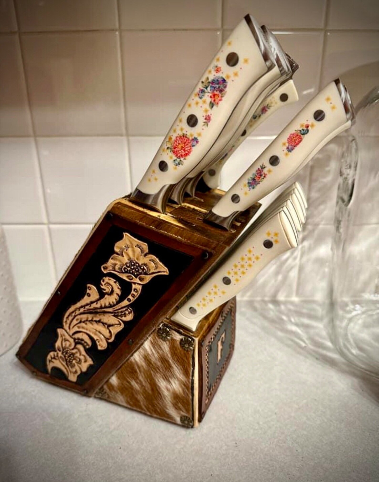 Custom Leather Knife Block - Etsy