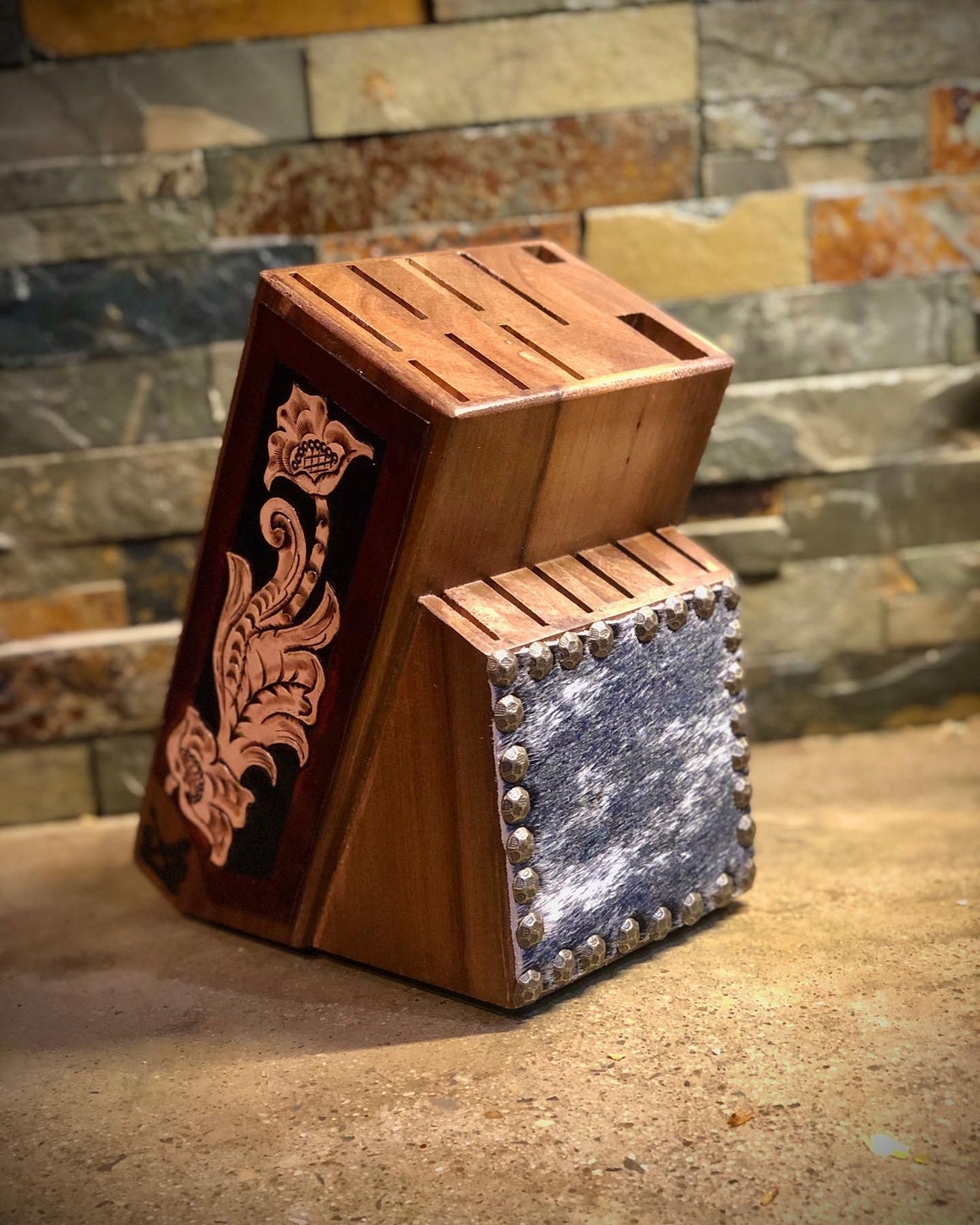 Custom Leather Knife Block - Etsy