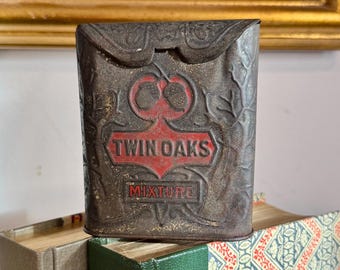 Vintage Twin Oaks Rolled Top Pocket Tobacco Tin, Antique Rustic General ...