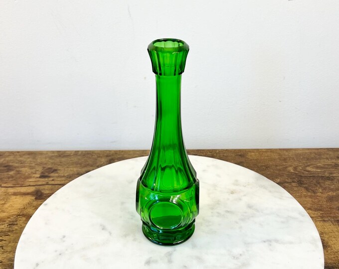 Vintage Wheaton Glass Bullseye Green Glass Vase; Retro Glass Vases ...