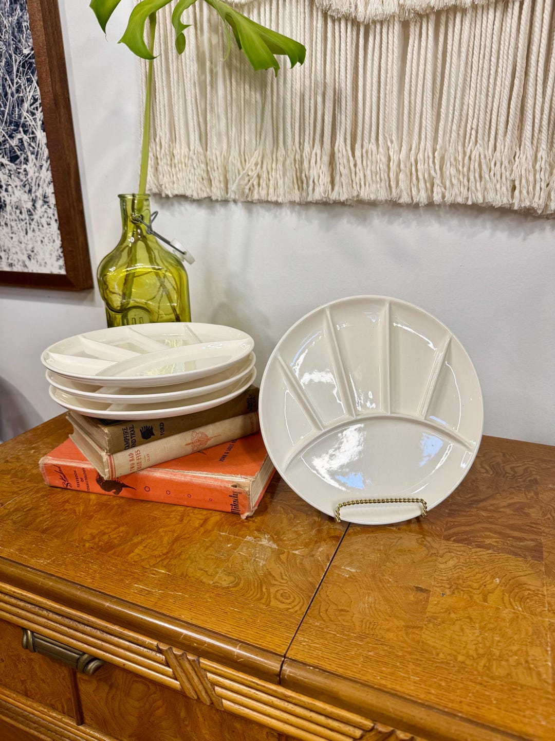 Vintage Cream Ceramic Divided Plates; Set of 4; Fondue Plates; Sushi ...