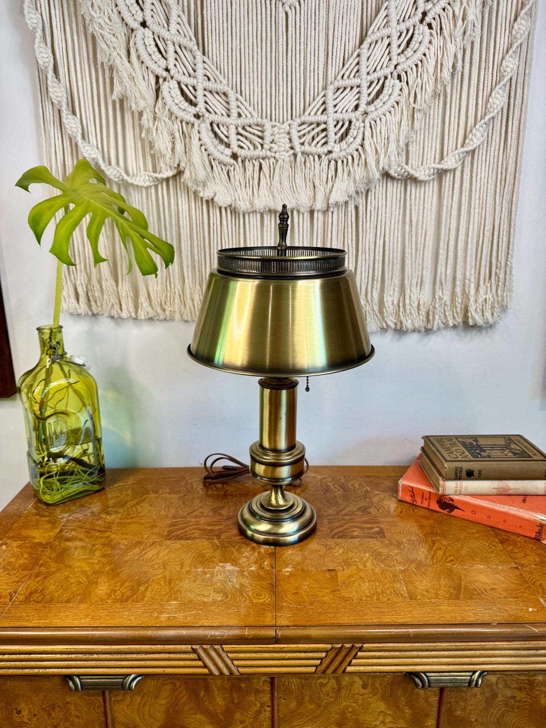 Vintage Brass Banker's Tole-style Double Bulb Table Lamp; Retro ...