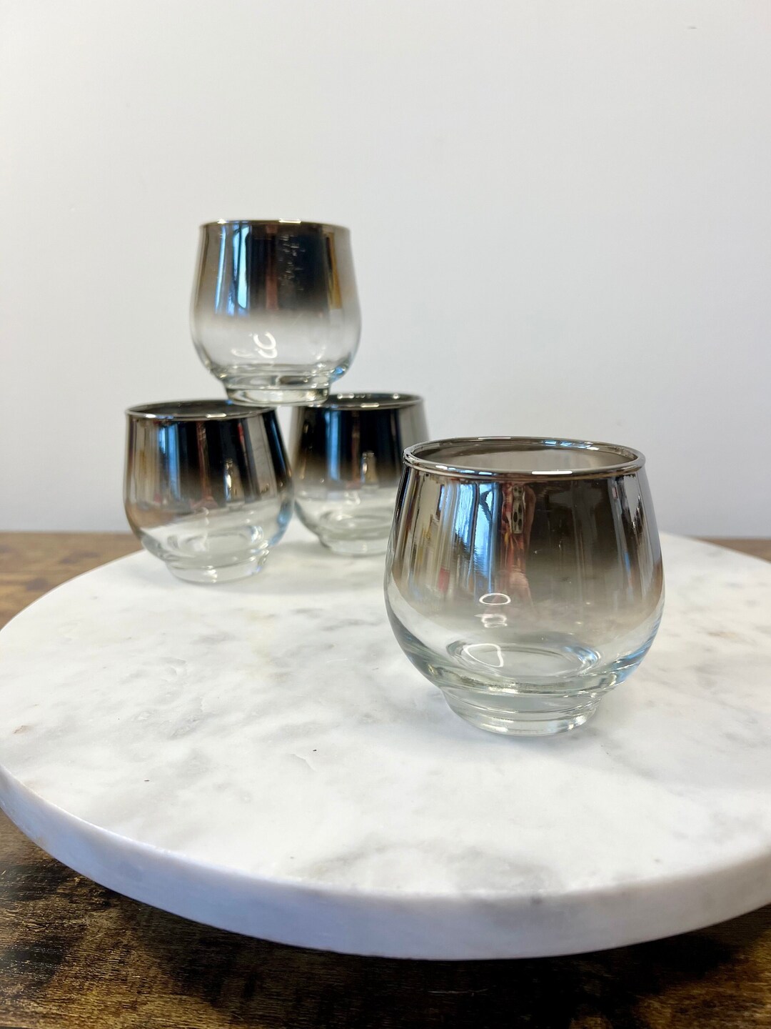 Vintage MCM Vitreon Queens Lustreware Silver Ombre Roly Poly Style ...