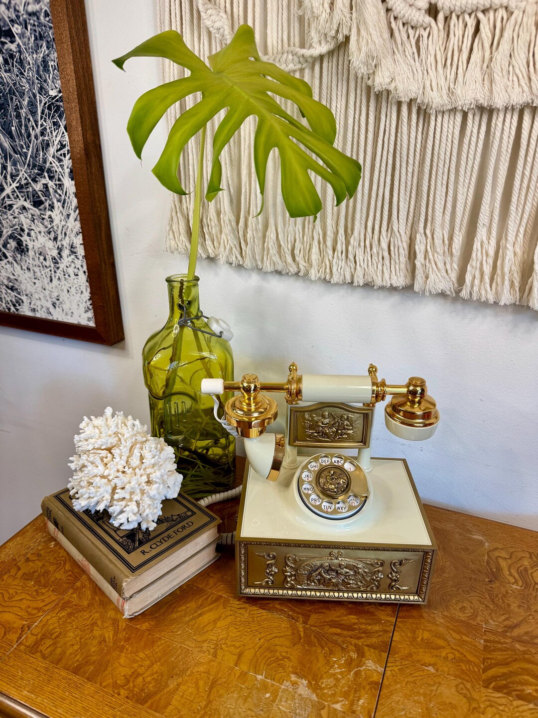Vintage Cream and Gold Rotary Dial Phone; Gift for Hosts; Grannycore ...