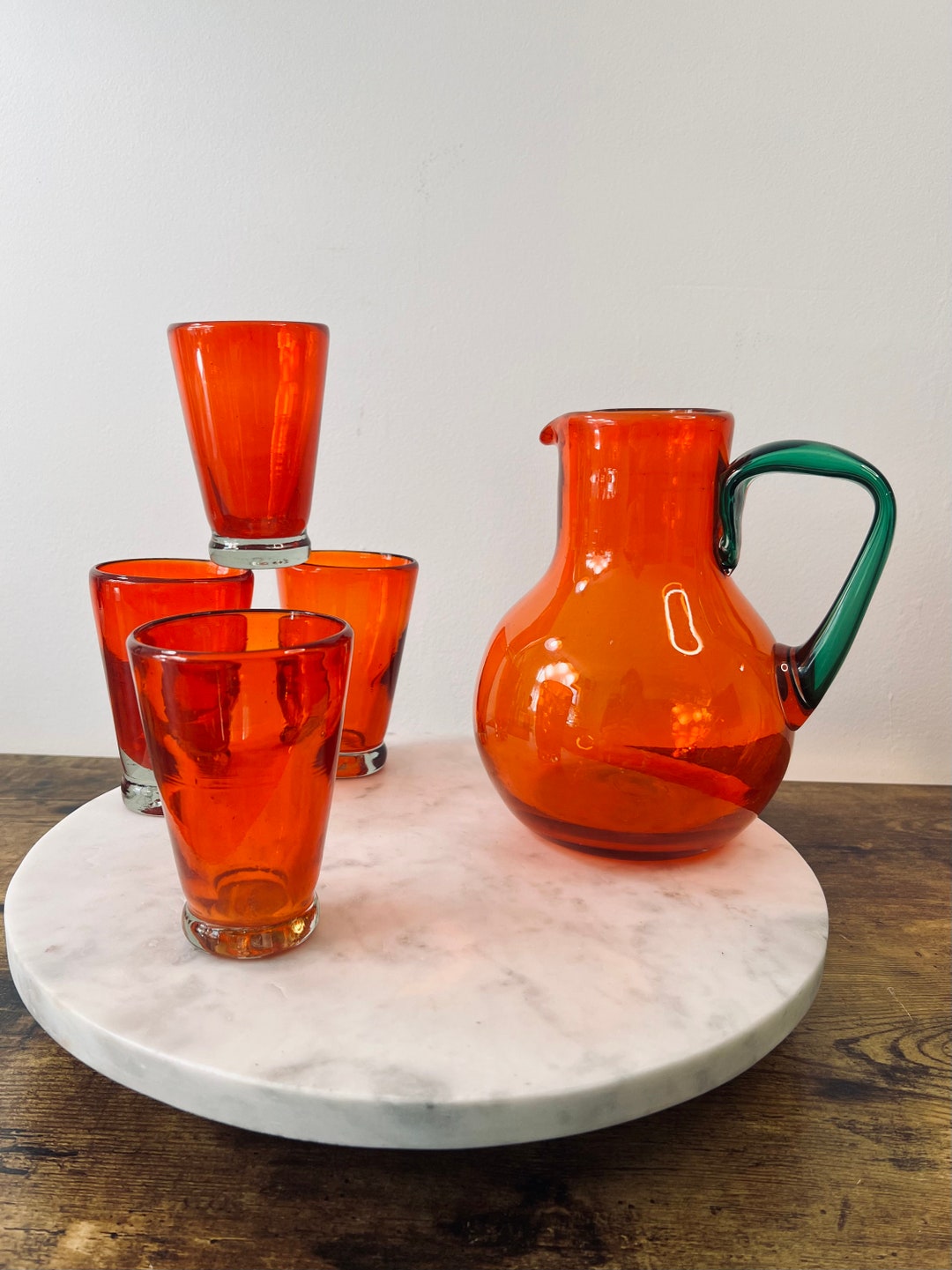 Vintage Handblown Mexican Glass Pitcher With Matching Glasses Set of 5 ...