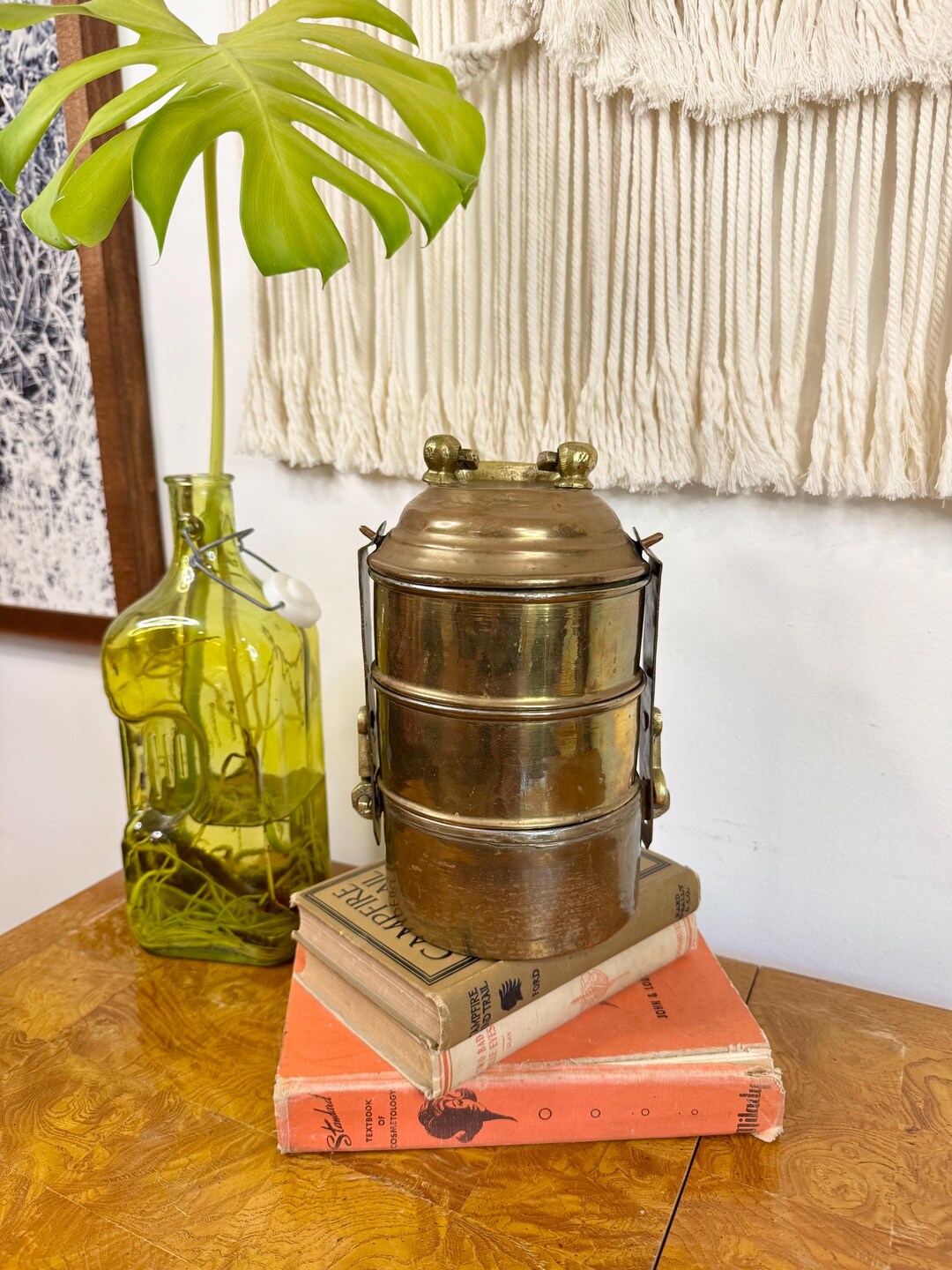 Vintage Copper and Brass 3 Tiered Tiffin Box; Retro Kitchenalia; Gift ...