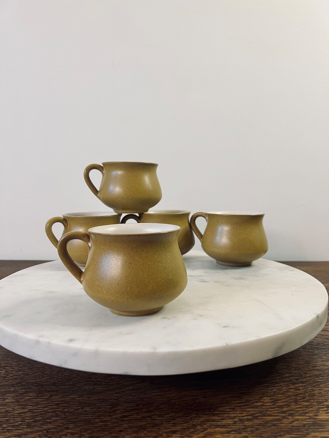 Vintage Denby Langley ode Mustard Yellow Ceramic Mugs Set of 5 Retro ...
